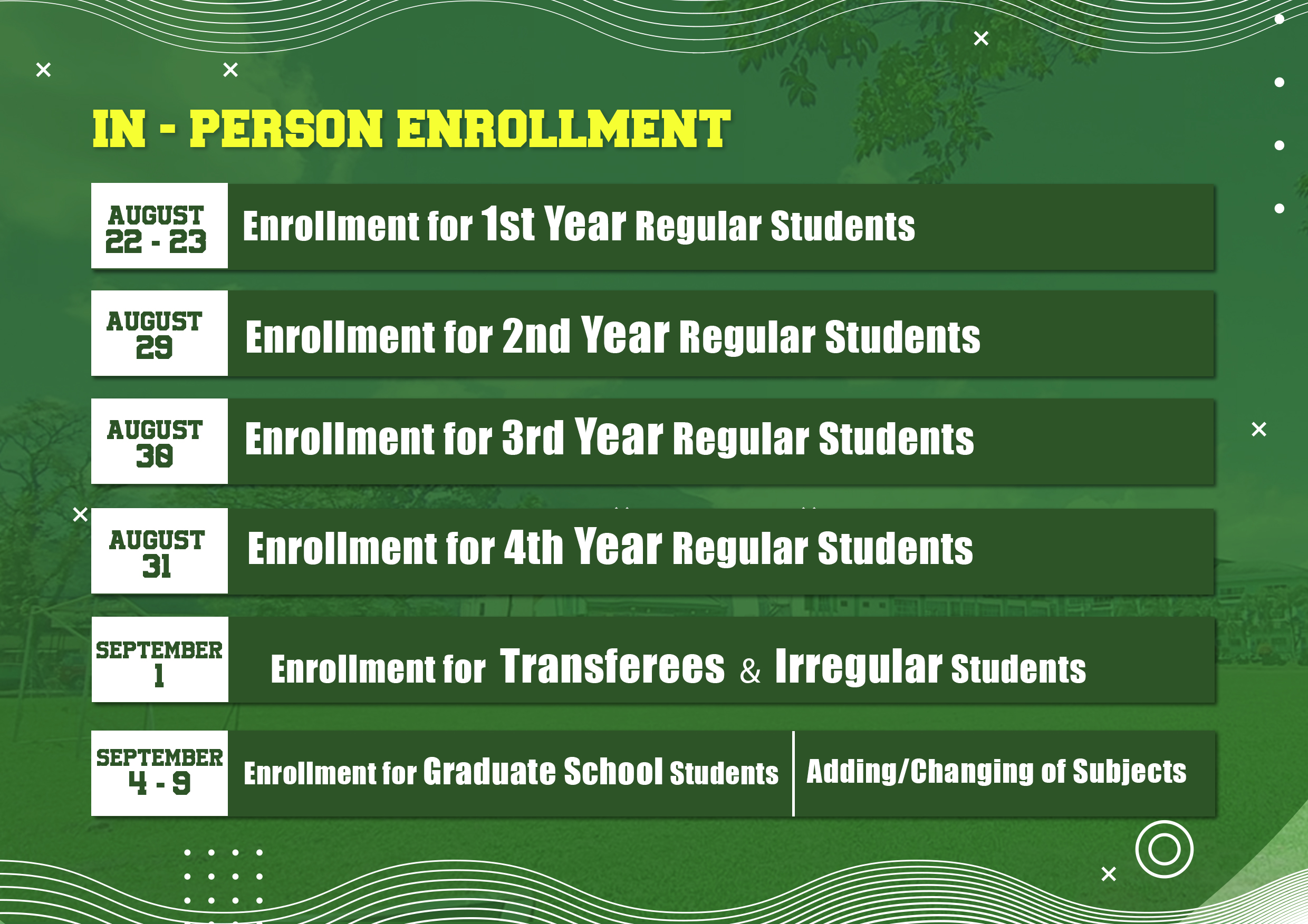Schedule and Process of In-Person Enrollment in all level | Southern ...