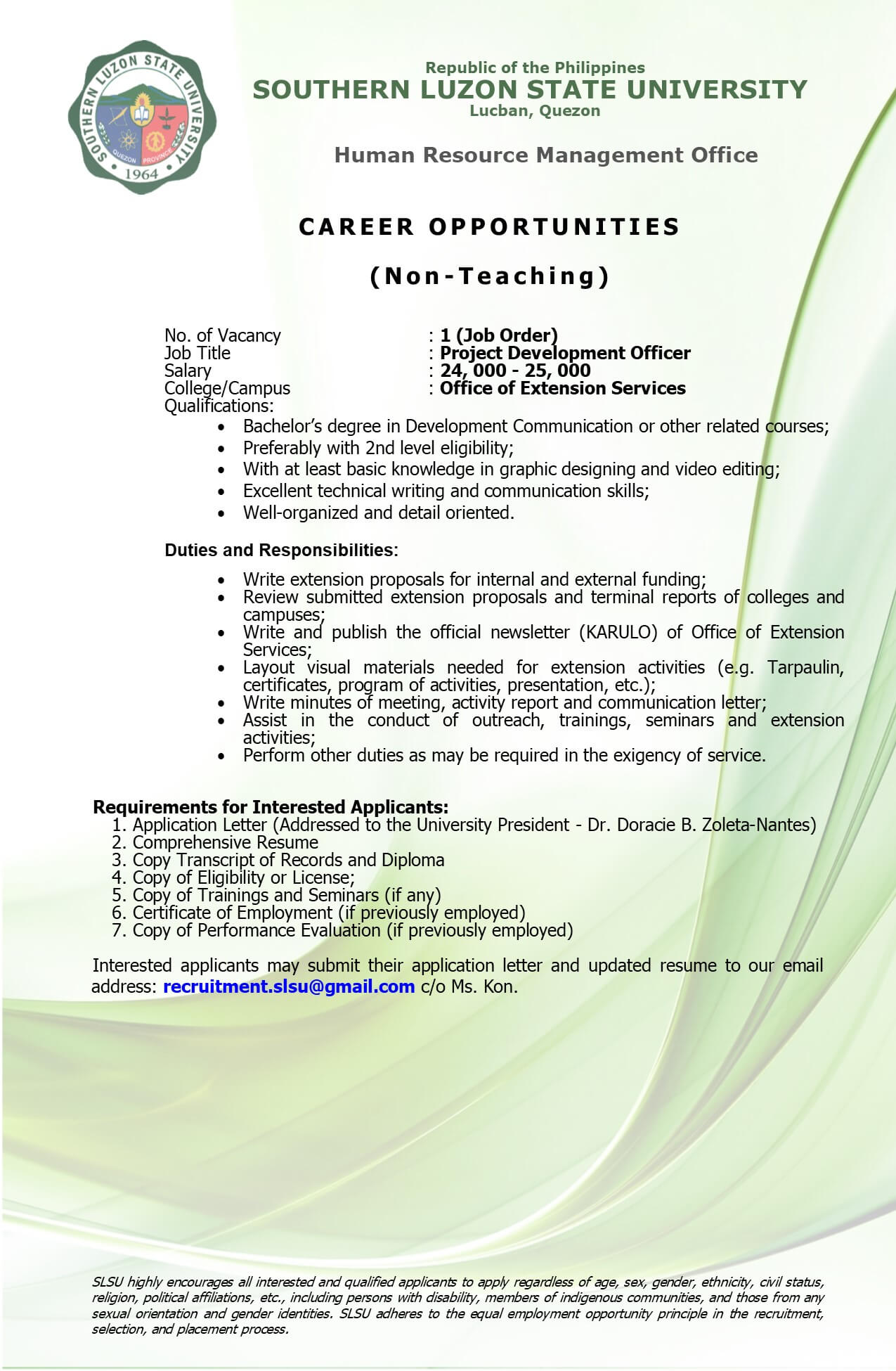 Career Opportunities | Southern Luzon State University Southern Luzon ...