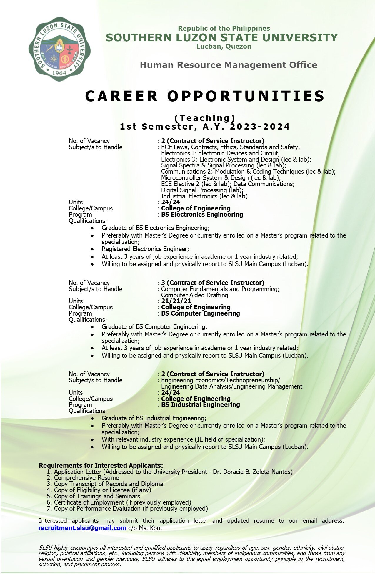 Career Opportunities | Southern Luzon State University Southern Luzon ...