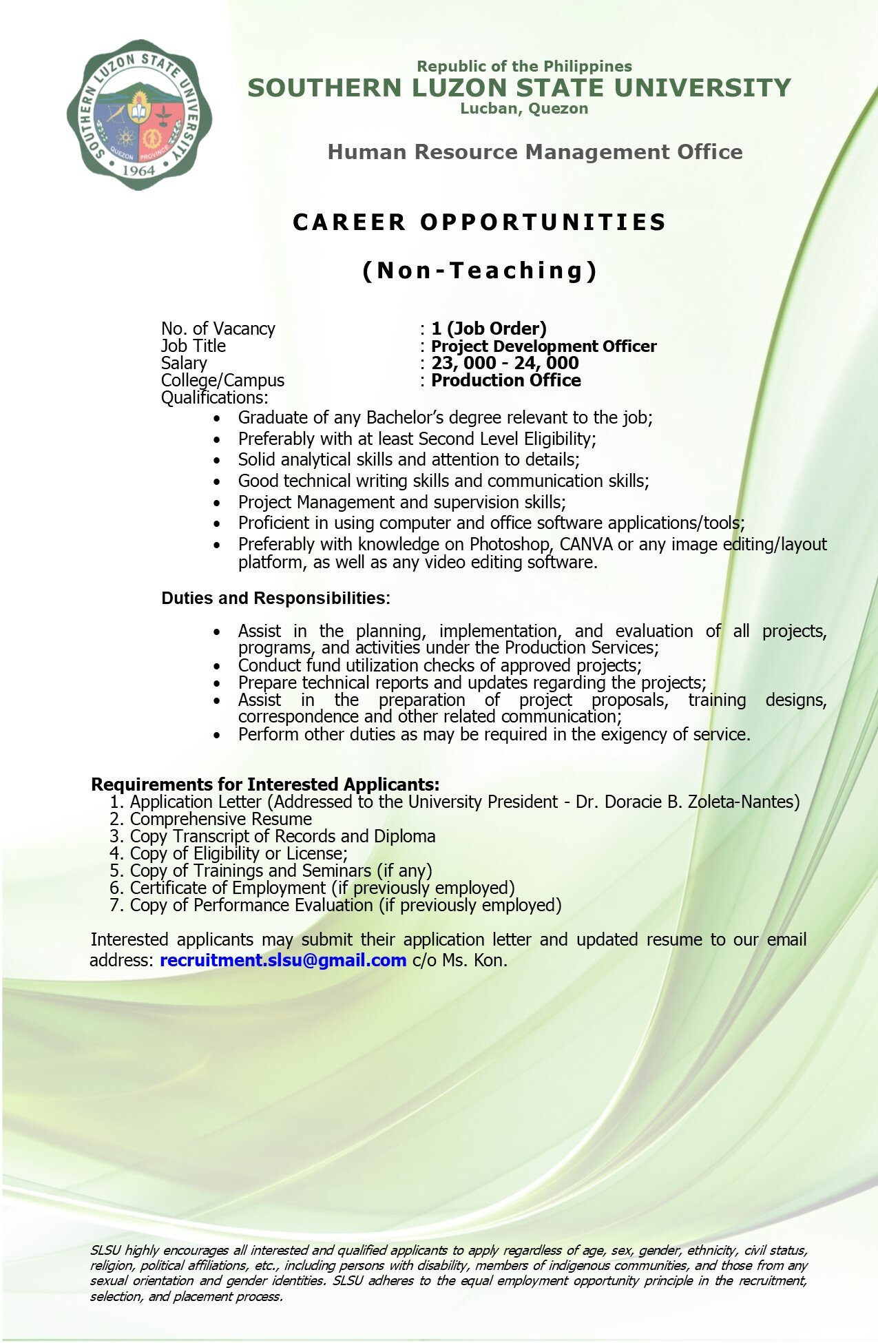 Career Opportunities | Southern Luzon State University Southern Luzon ...