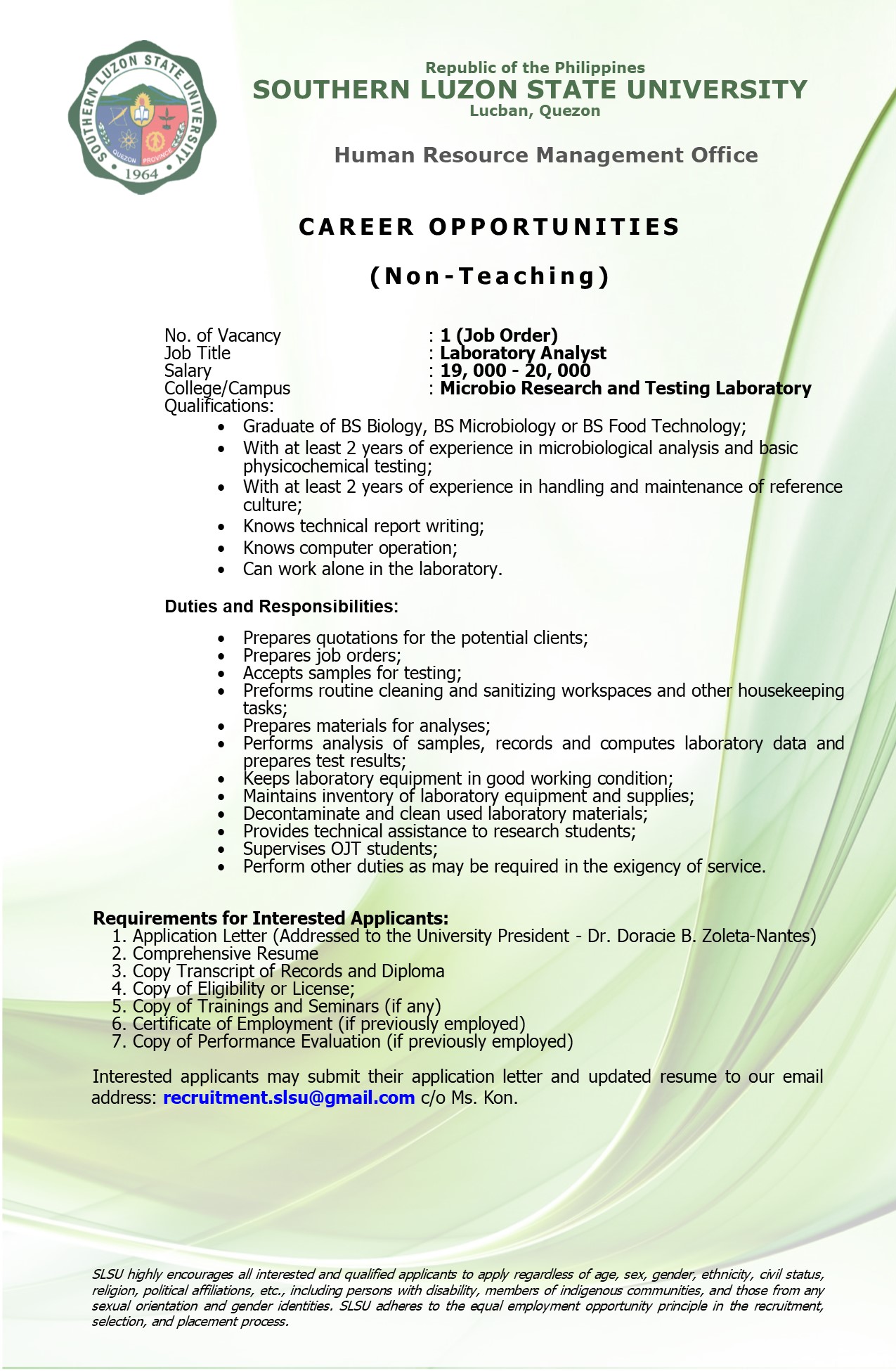 Human Resource Management Office | Southern Luzon State University ...