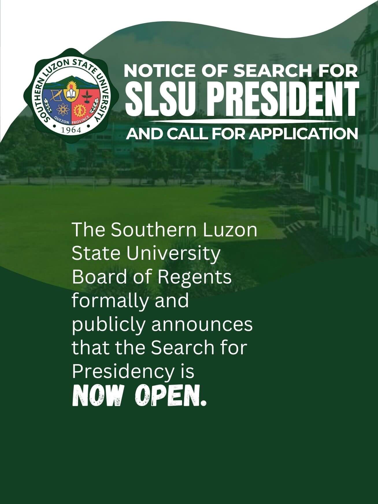 NOTICE OF SEARCH FOR SLSU PRESIDENT AND CALL FOR APPLICATION | Southern ...