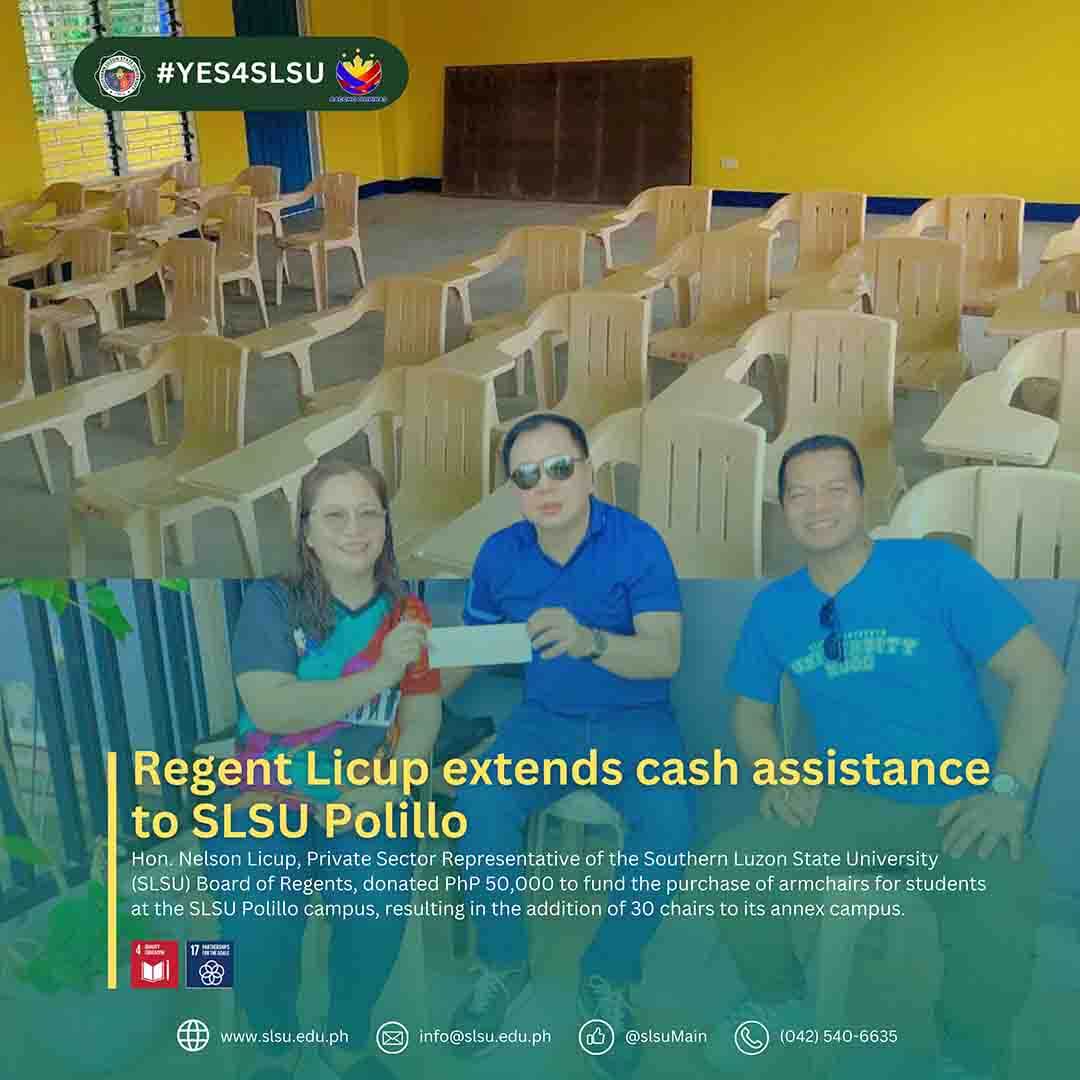 Regent Licup extends cash assistance to SLSU Polillo | Southern Luzon ...