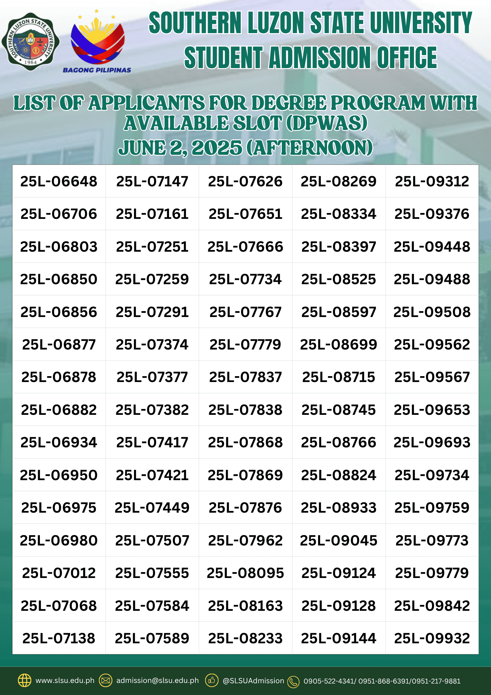 List of Applicants for Degree Program with Available Slot (DPWAS) A.Y ...